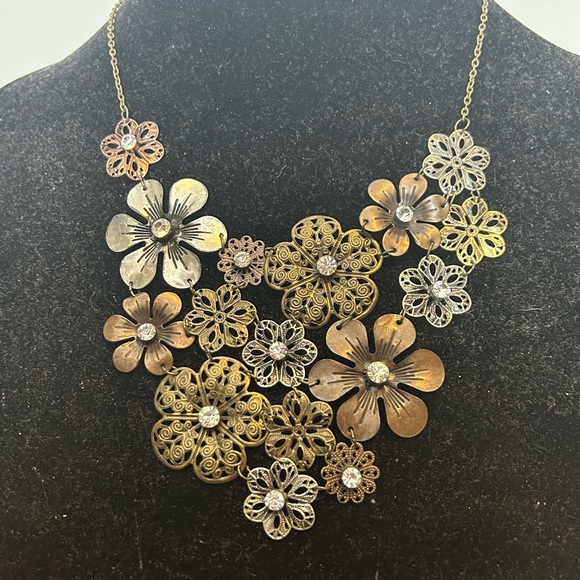 Jewelry | Vintageartisan Metal Statement Necklaceflower Wrhinestone ...